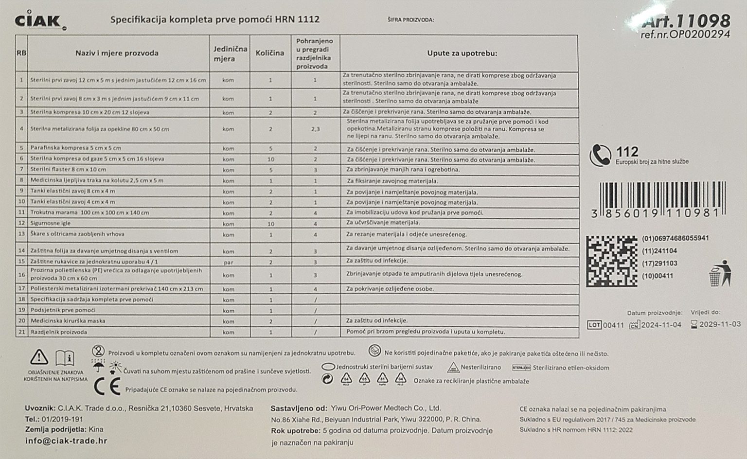 CIAK prva pomoć za automobile HRN 1112 - eALATI.hr